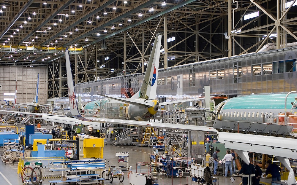 Boeing 737 final assembly line at Boeing Renton Plant in Renton ...
